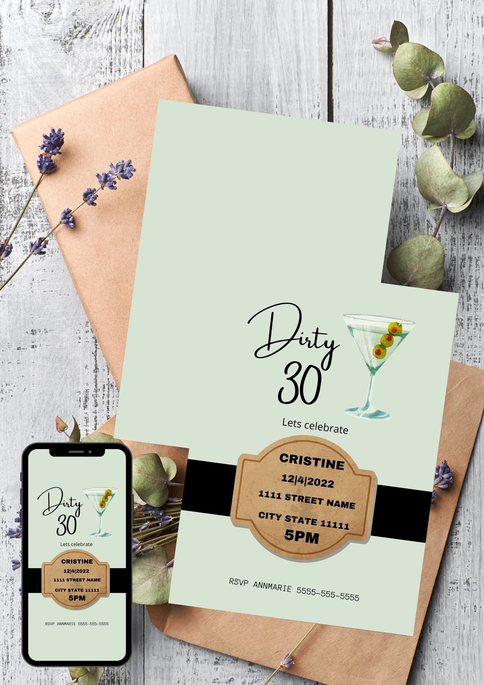 Mint Dirty 30 Birthday Invitations Png Digital Download - Etsy