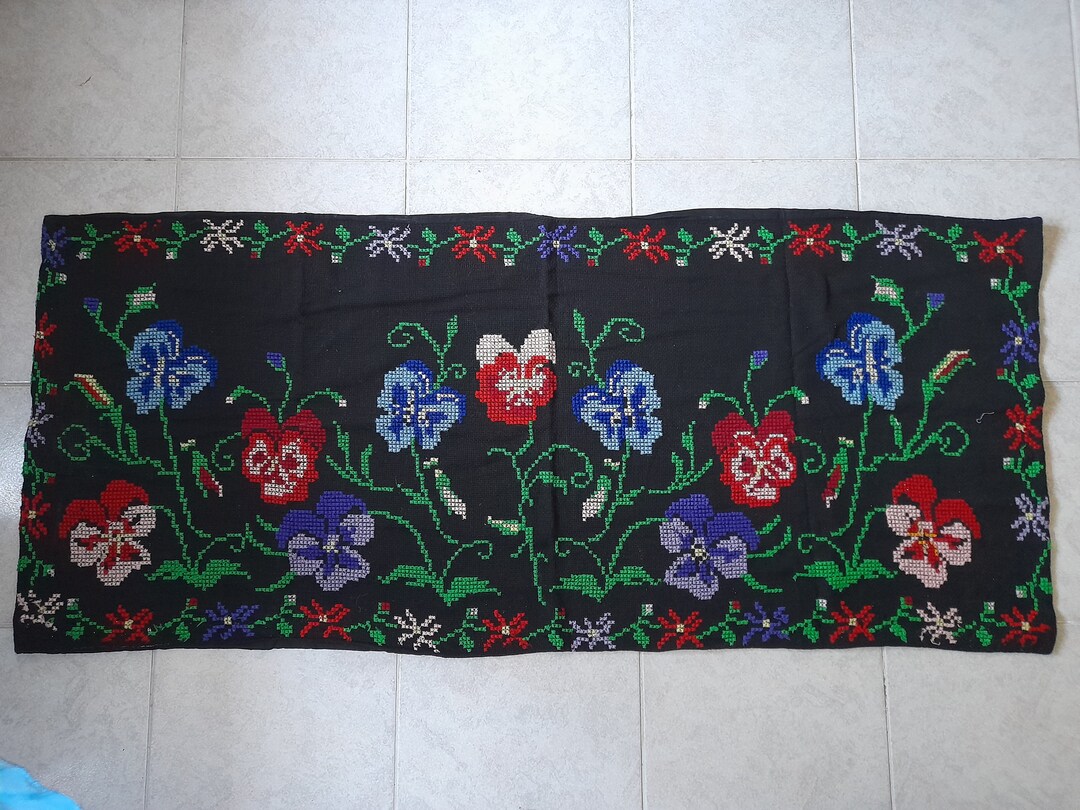 Greek Handmade Rug/tapice, Embroidered Cross Stitches With Woolen ...