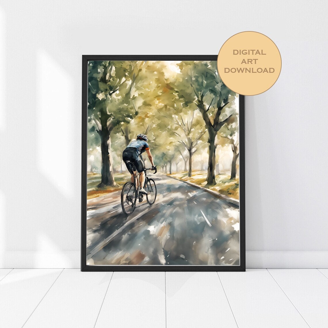 Watercolour Cycling Art Print, Printable Art, Digital, Cyclist ...