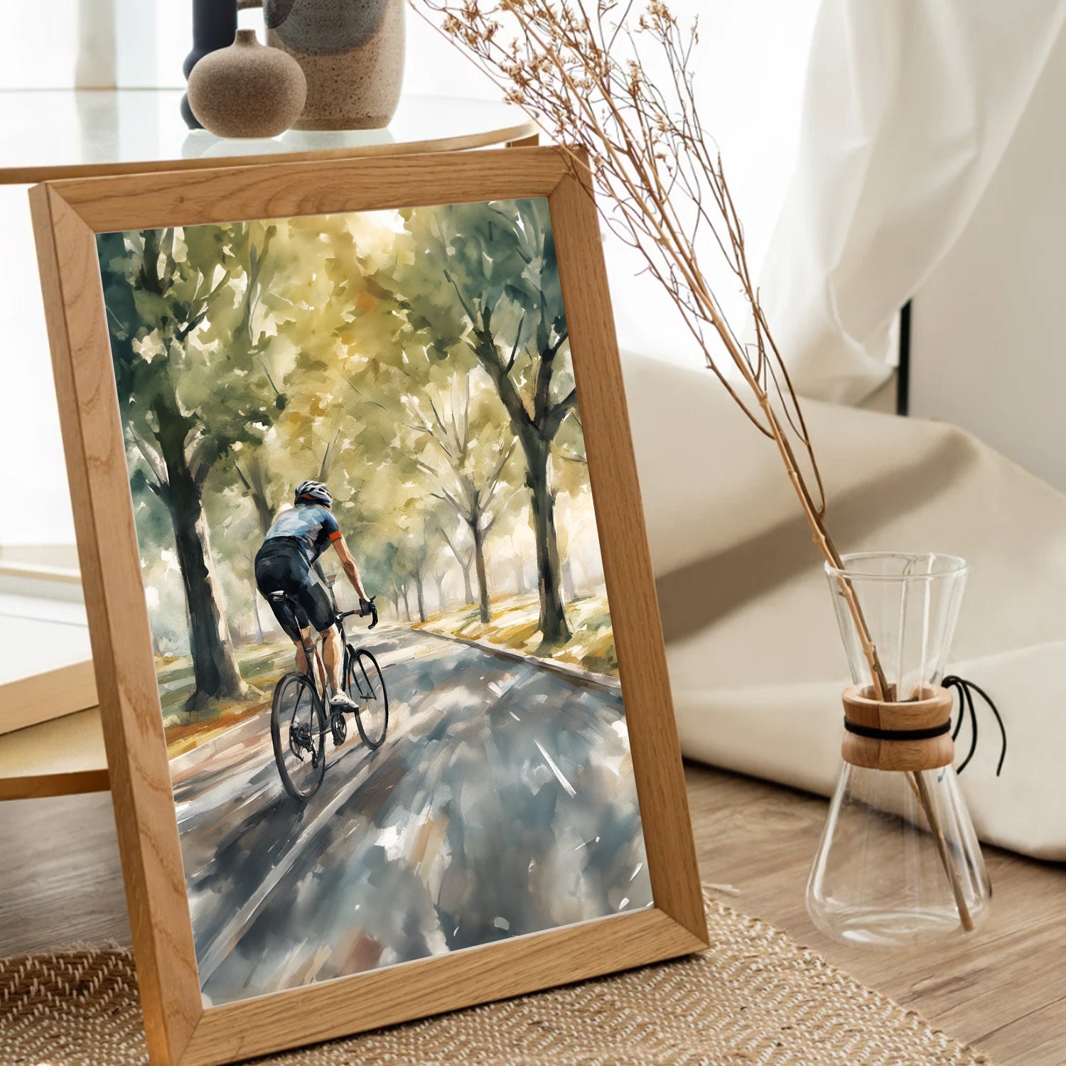 Watercolour Cycling Art Print, Printable Art, Digital, Cyclist ...