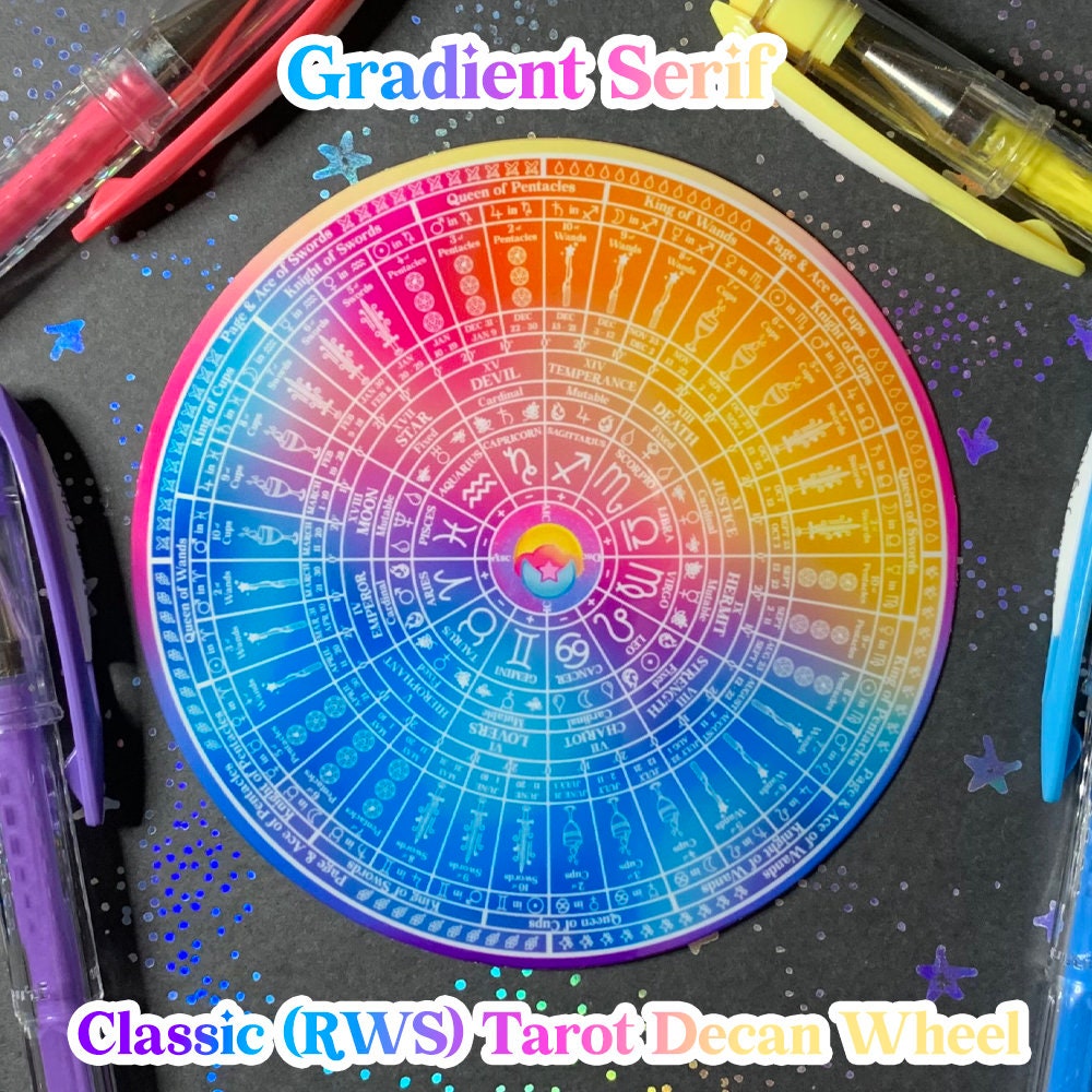 Serif Classic Tarot Zodiac Decan Wheel Sticker gradient Rider-waite ...