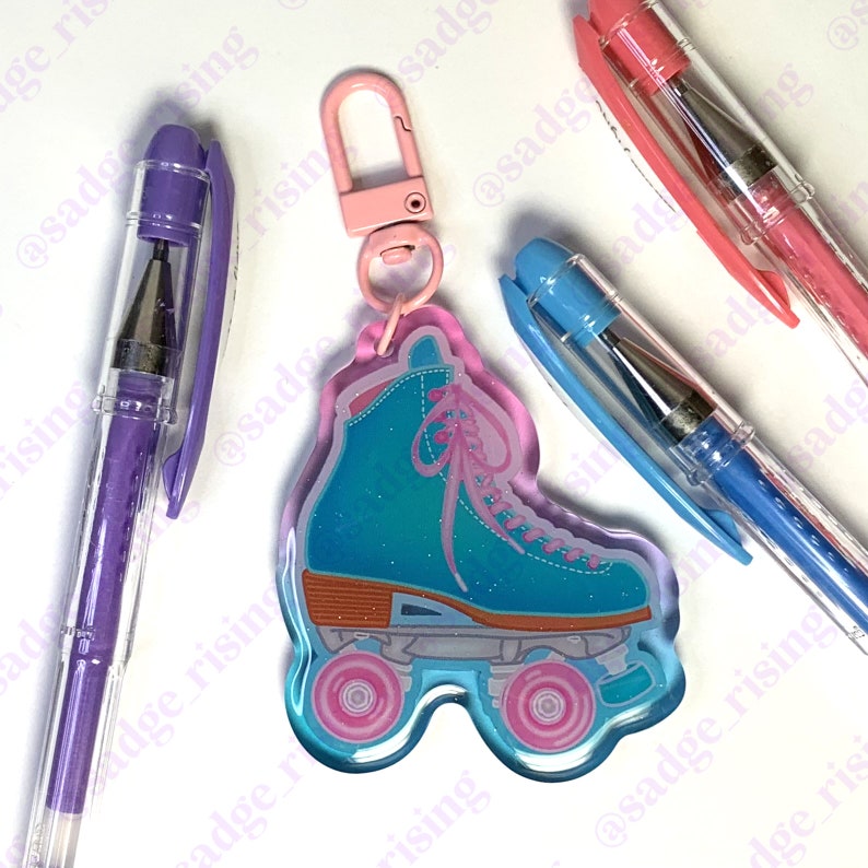 Retro Roller Skate Acrylic Clip Keychain --- Double-sided Print Charm ...