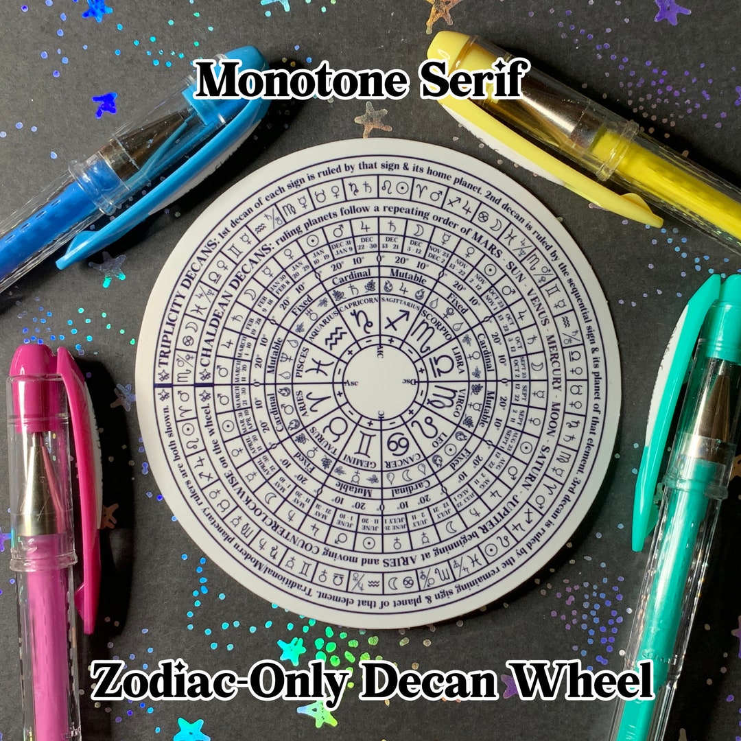Serif Zodiac-only Decan Wheel Sticker monotone V2 Chaldean & Triplicity ...