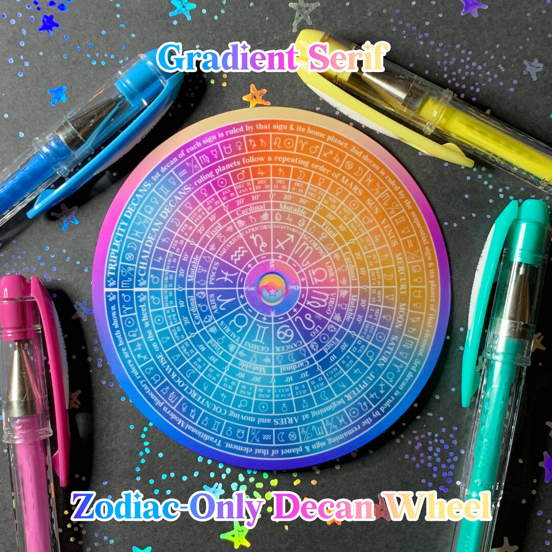 Serif Zodiac-only Decan Wheel Sticker gradient V2 Chaldean & Triplicity ...