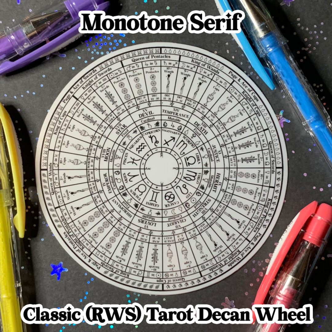 Serif Classic Tarot Zodiac Decan Wheel Sticker monotone Rider-waite ...