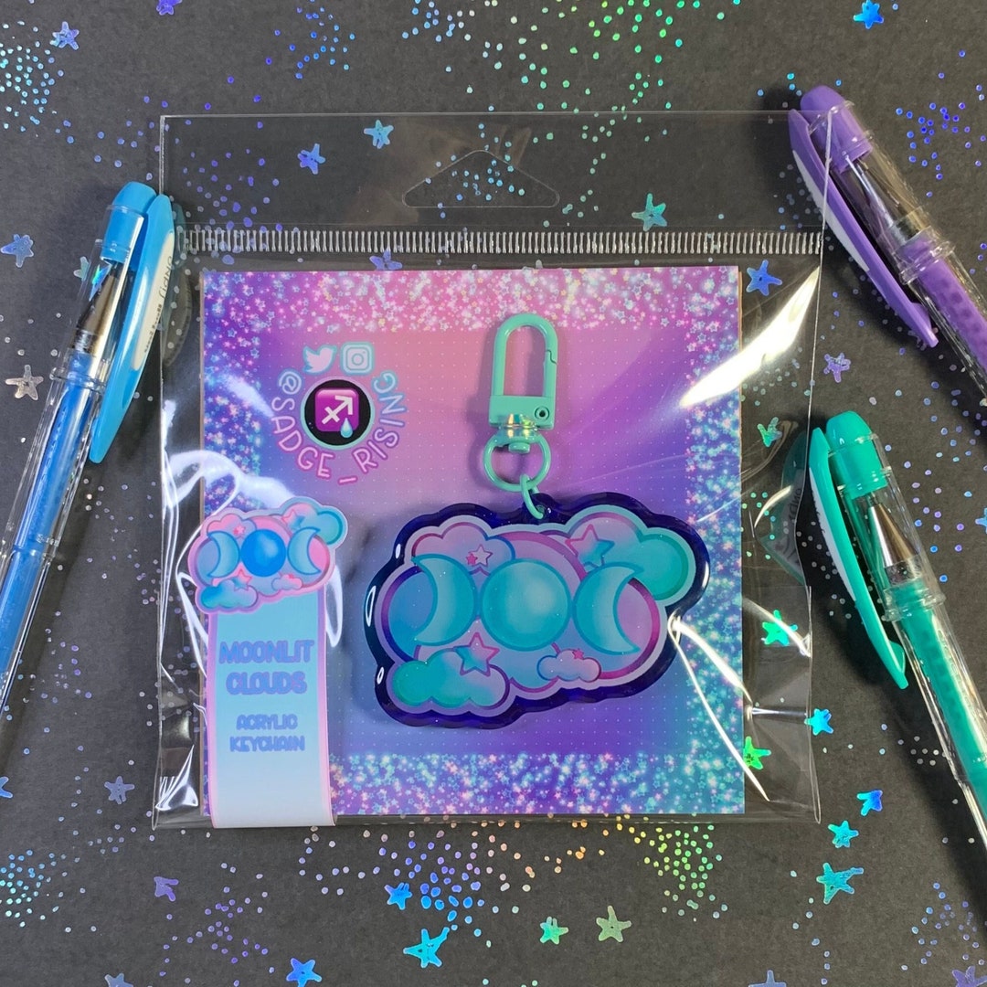 Moonlit Clouds Acrylic Clip Keychain --- Double-sided Print Charm - Etsy