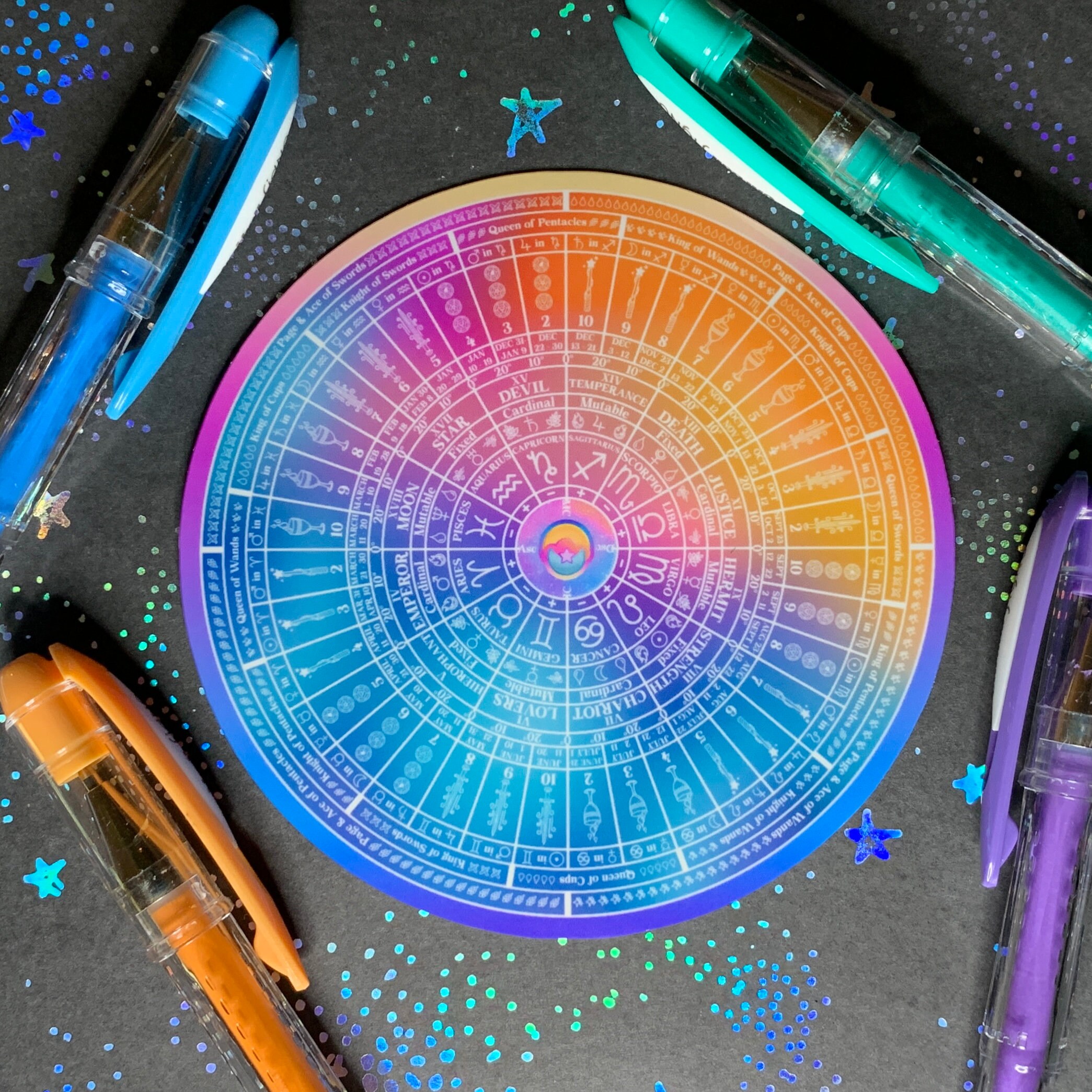 Serif Classic Tarot Zodiac Decan Wheel Sticker gradient V2 Rider-waite ...