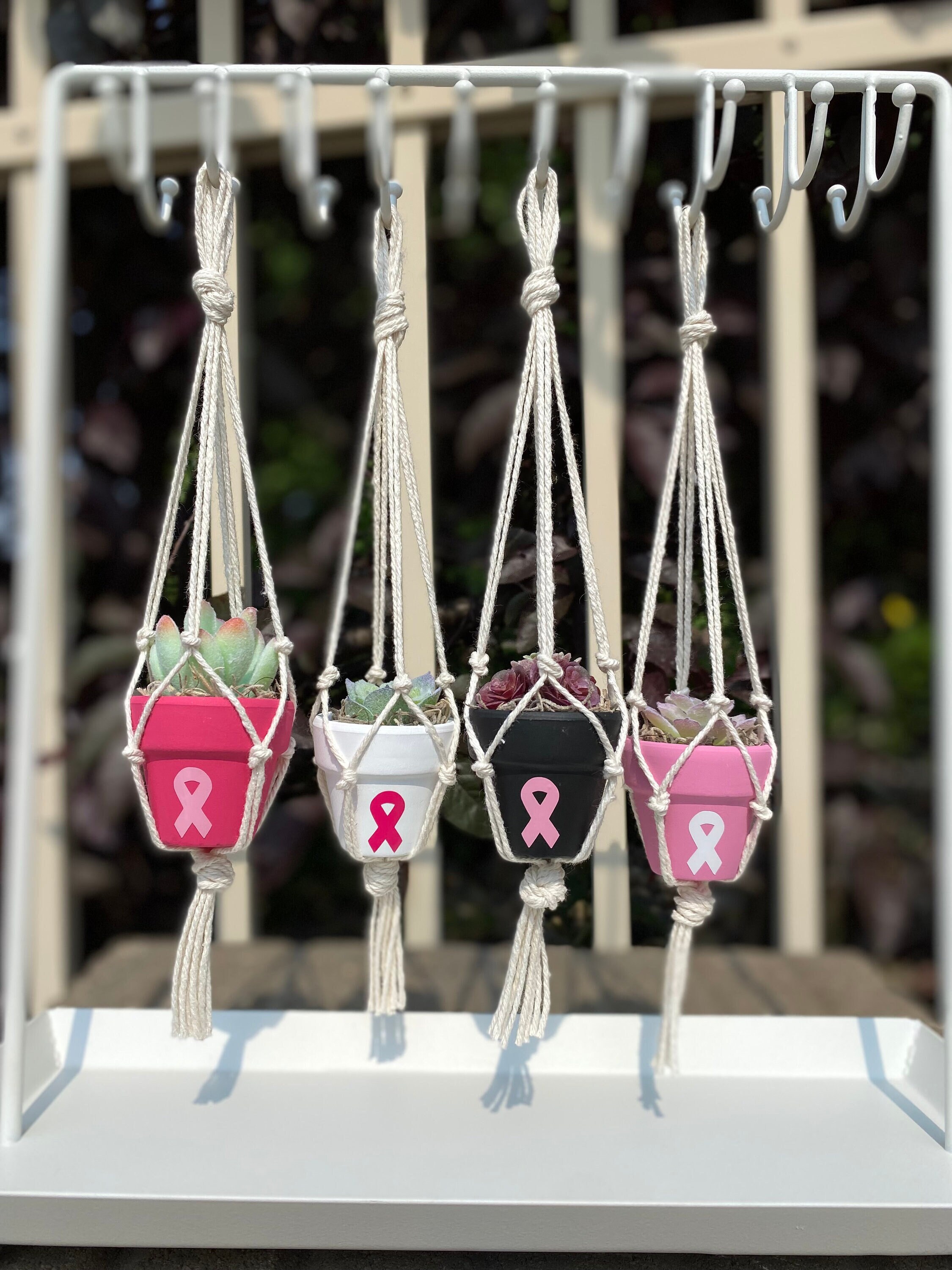 Mini Macramé Plant Hanger | Breast Cancer Ribbon Gifts | Pink Gifts ...