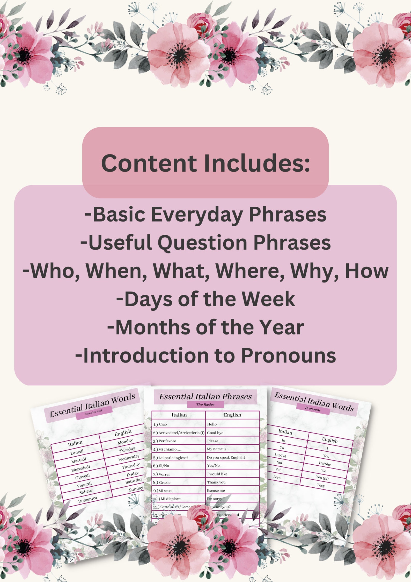 Italian for Beginners, Beginner Italian Phrases, Italian Study Cheat ...