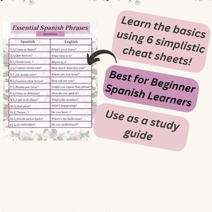 Spanish for Beginners, Beginner Spanish Phrases, Spanish Study Cheat ...