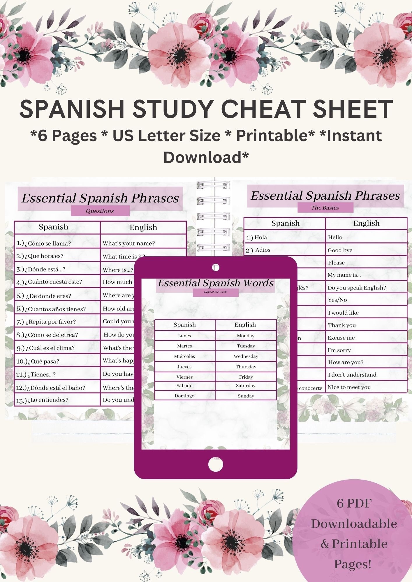 Spanish for Beginners, Beginner Spanish Phrases, Spanish Study Cheat ...