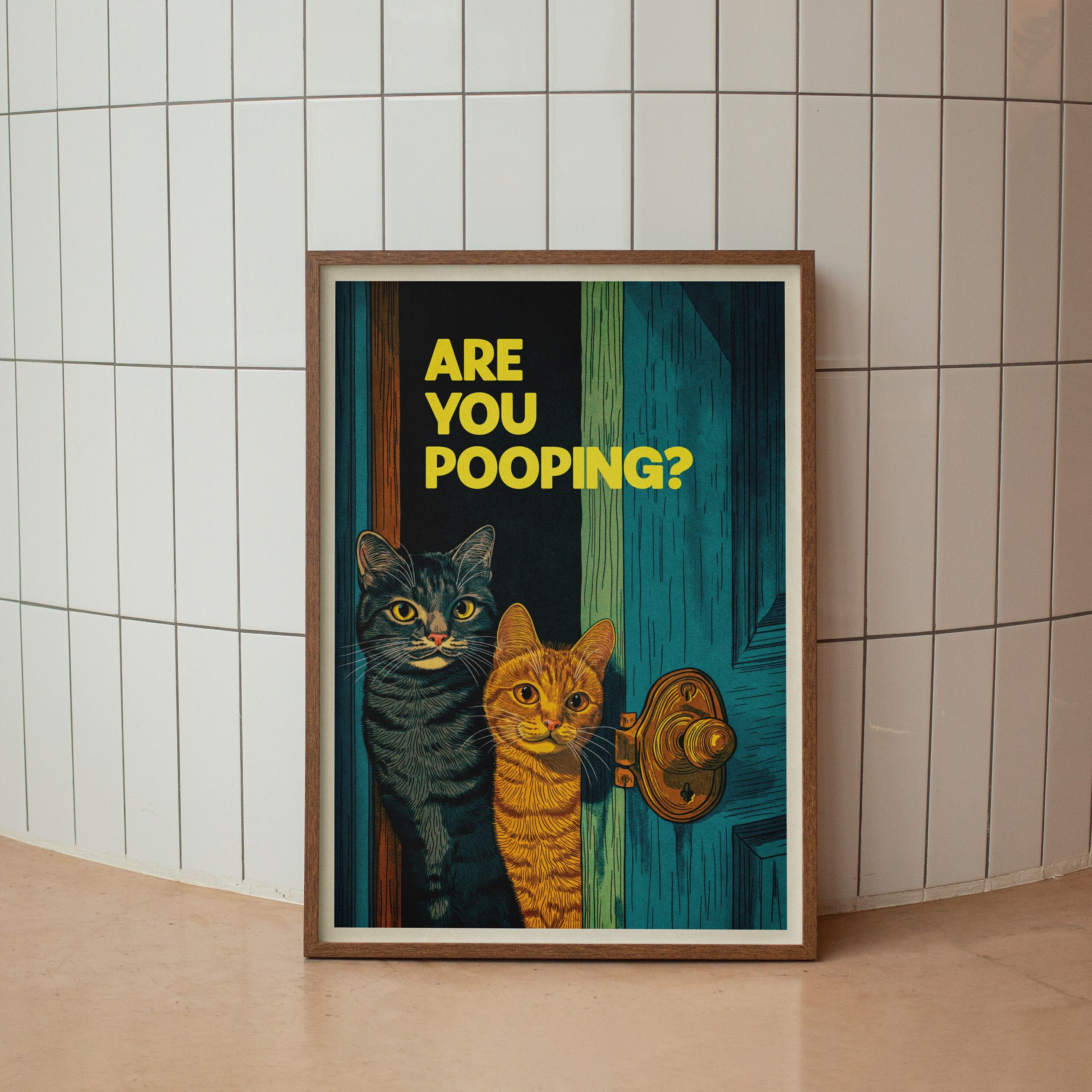 Cat Bathroom Art Retro 'are You Pooping' Poster Quirky Vintage ...