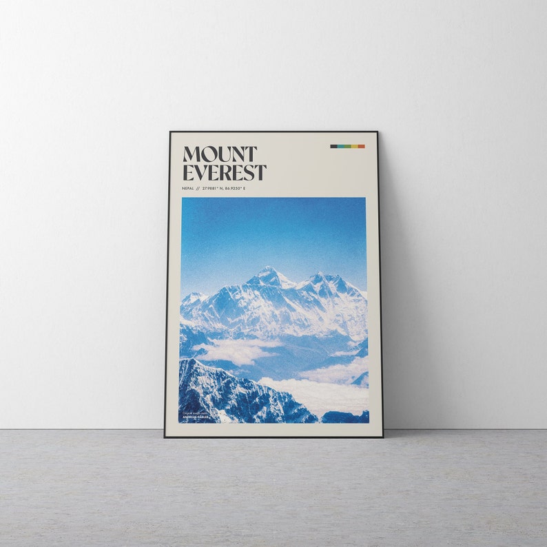 Mount Everest Retro Poster Design Mountain Landscape - Etsy
