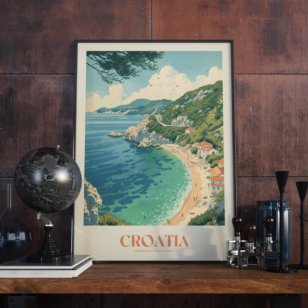 Croatia Retro Travel Poster, Croatia Illustration, Rustic Wall Home ...