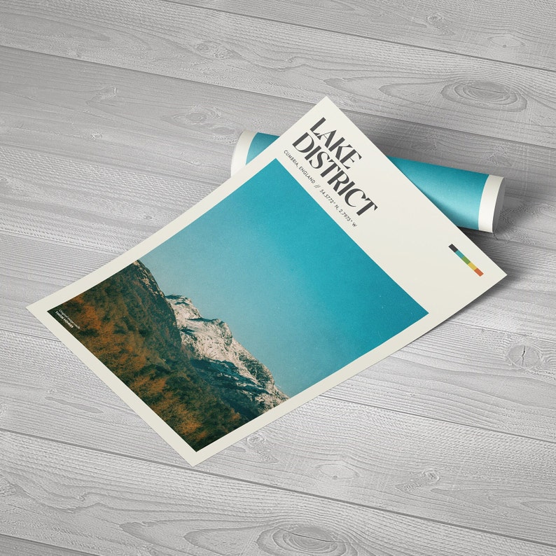 Lake District Retro Poster Design Landscape Photo Rustic - Etsy