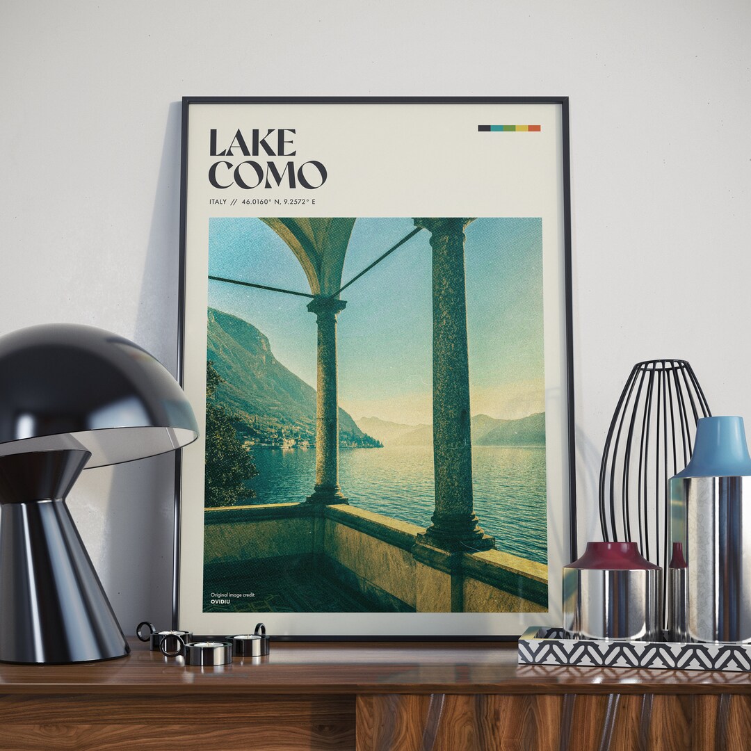 Lake Como - Retro Poster Design | Lake Como Wall Art | Home Decor ...