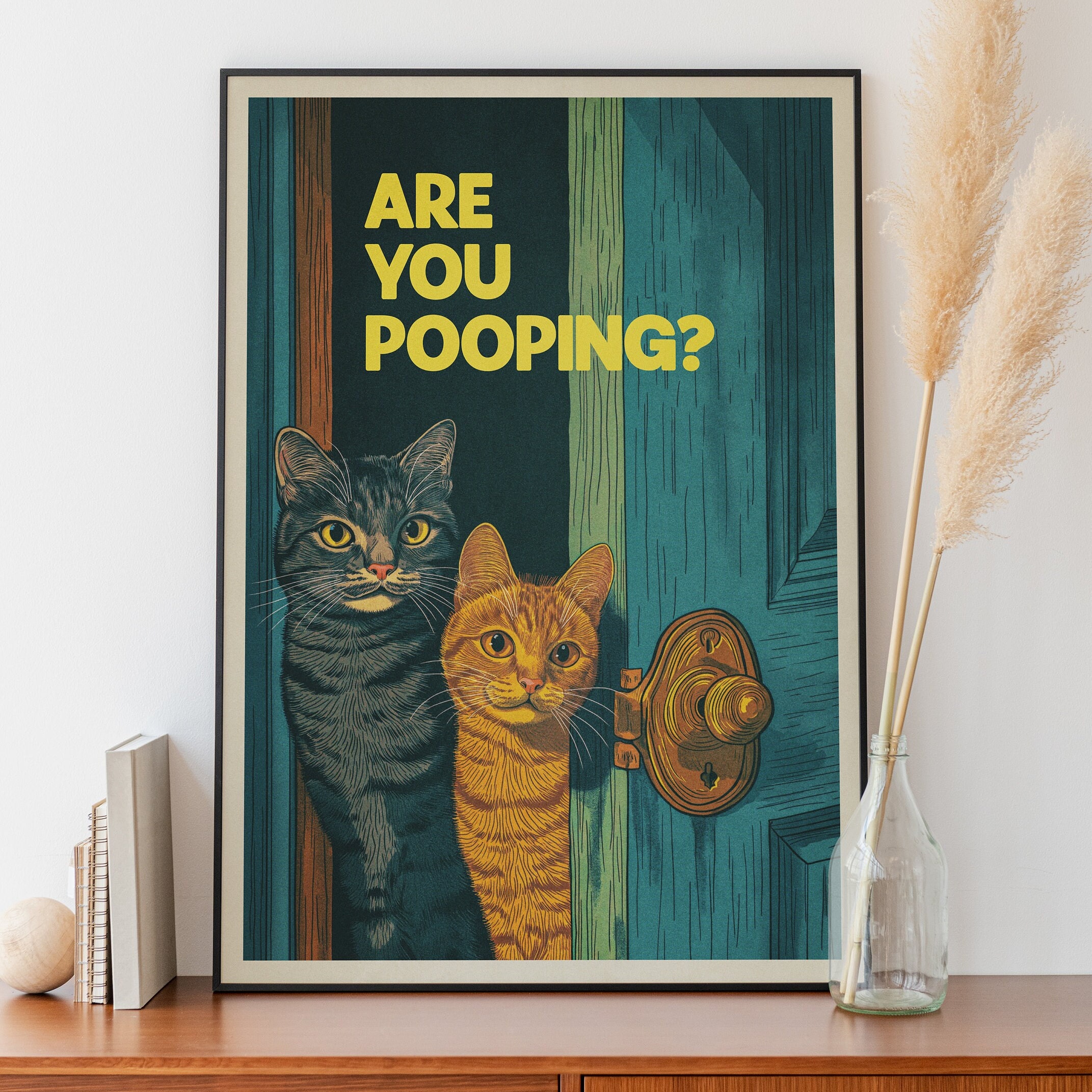 Cat Bathroom Art Retro 'are You Pooping' Poster Quirky Vintage ...