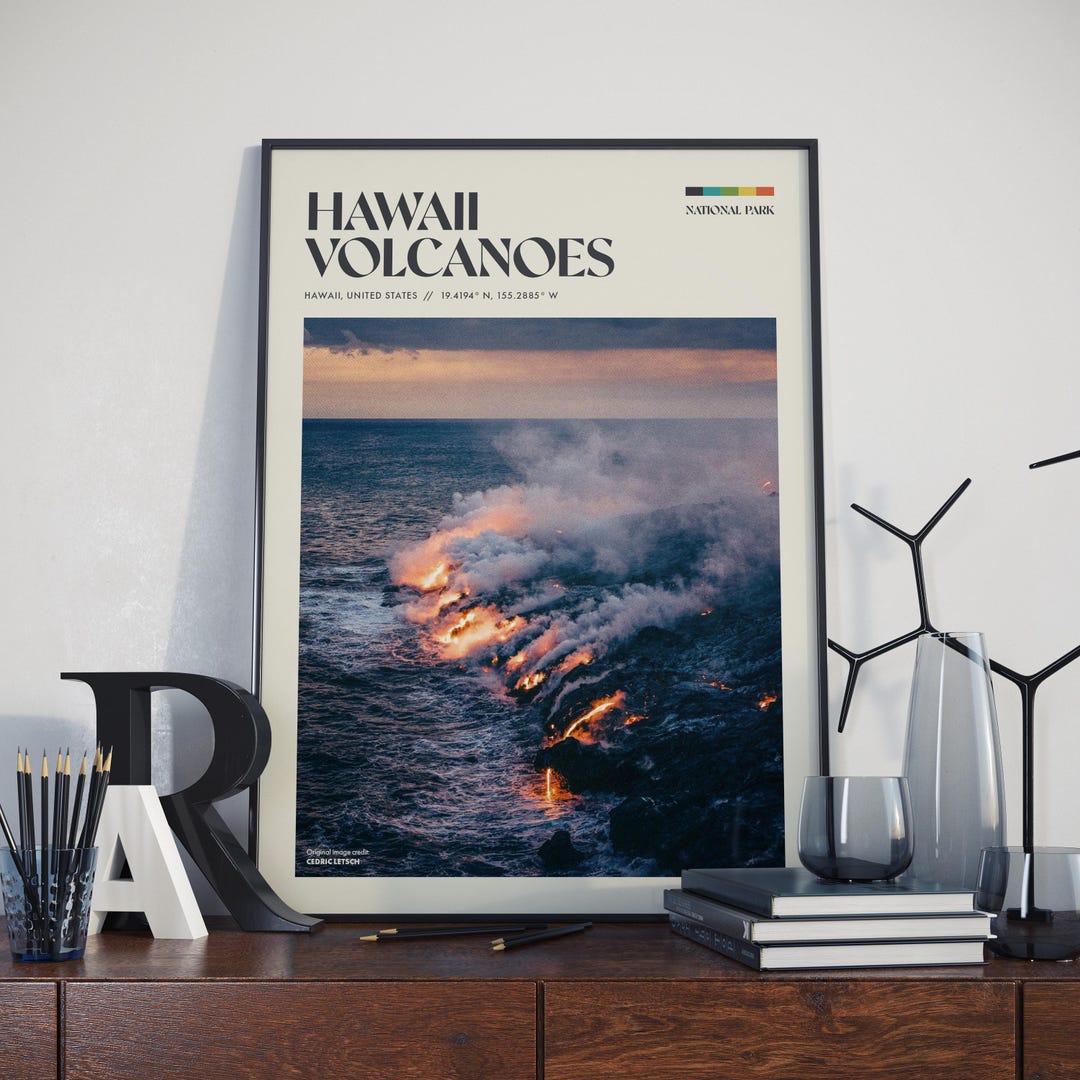 Hawaii Volcanoes National Park - Retro Poster Design | USA Photo ...