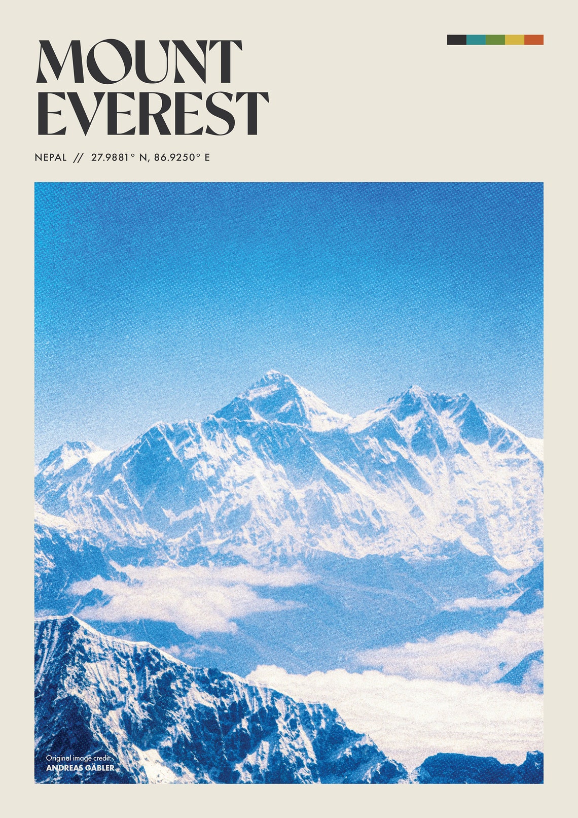 Mount Everest Retro Poster Design Mountain Landscape - Etsy