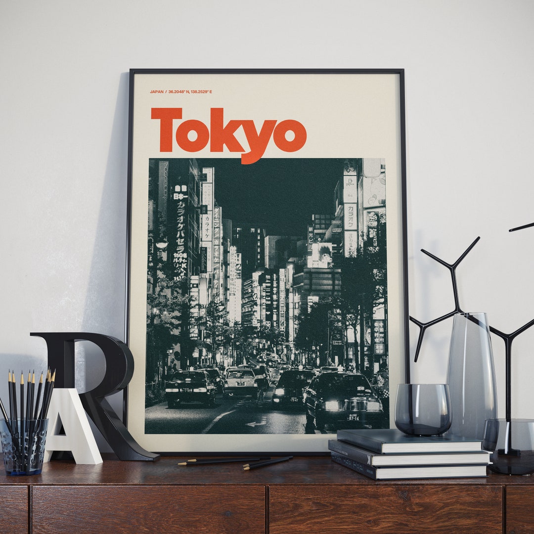 Tokyo - Retro Black & White Poster Print, Cityscape Photo | Mid-century ...
