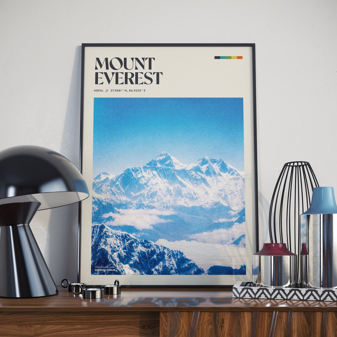 Mount Everest - Retro Poster Design | Mountain Landscape | Rustic Wall ...