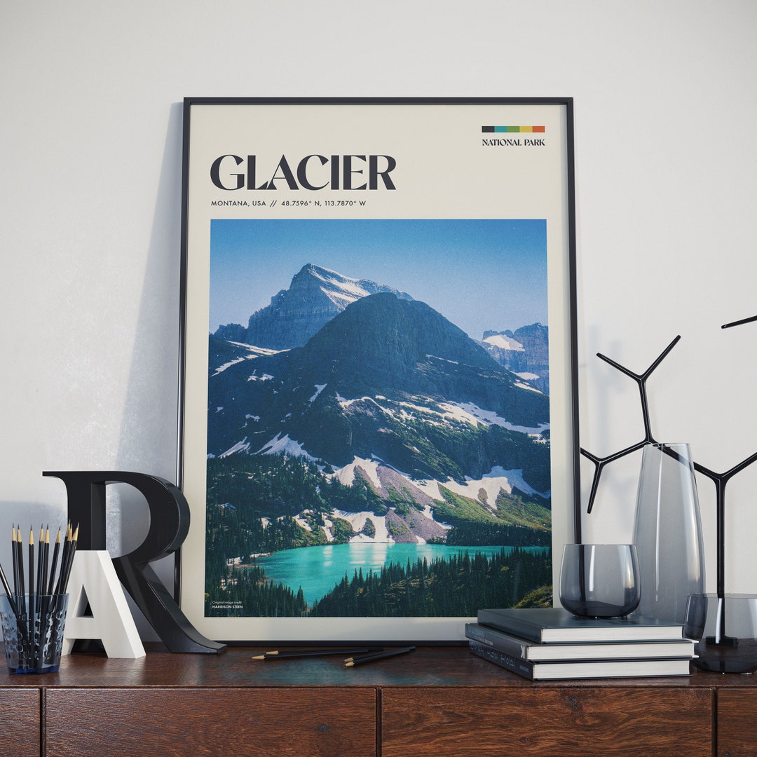 Glacier National Park - Retro Poster Design | Landscape Photo | Rustic ...