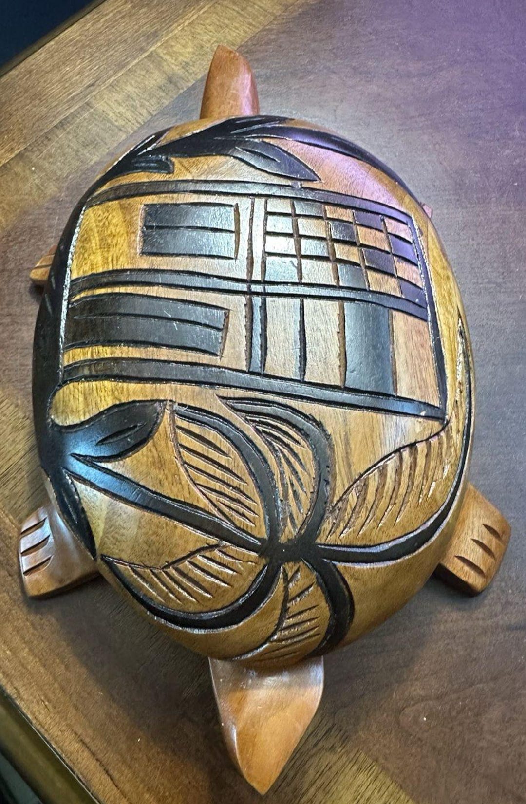 Vintage Wooden Carved Turtle Box 11" Long Dark Brown Trinket Jewelry - Etsy