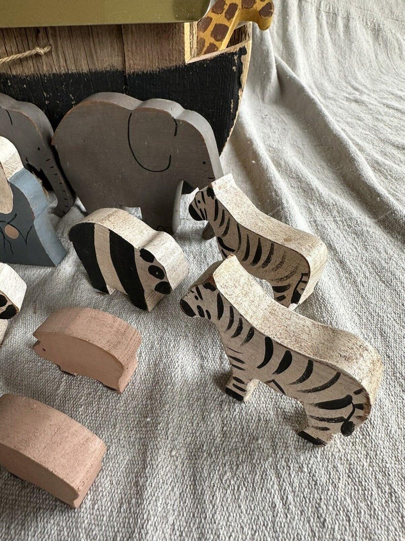Vintage Log Cabin Noah's Ark With Noah and Carved Wooden Animals - Etsy