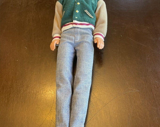 1968 Ken Doll With Varsity Jacket. 12 Tall. Green and Ran Jacket. Blue ...