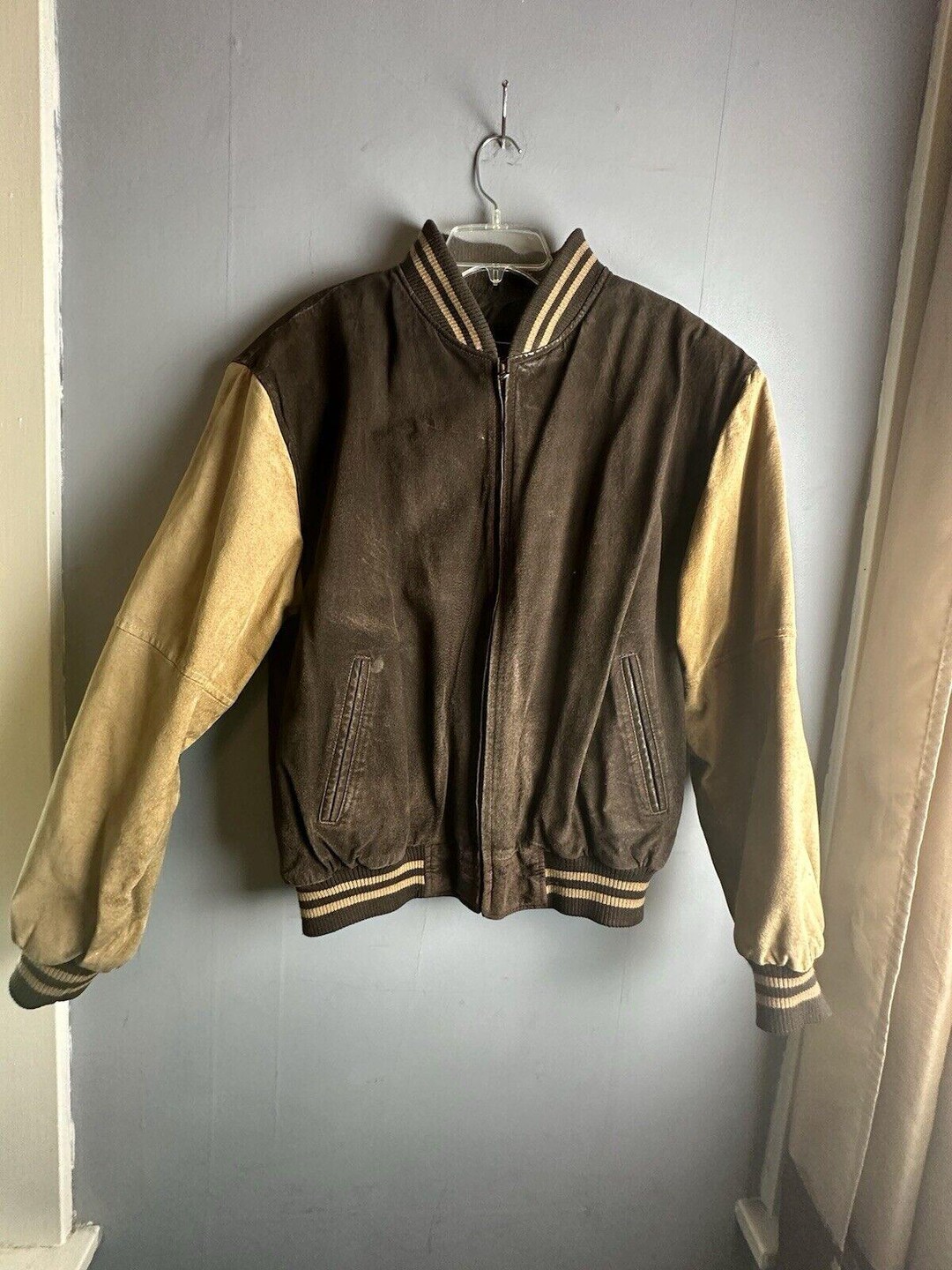 VTG Military Varsity Leather Jacket Mens L Bomber Patch on Sleeves - Etsy