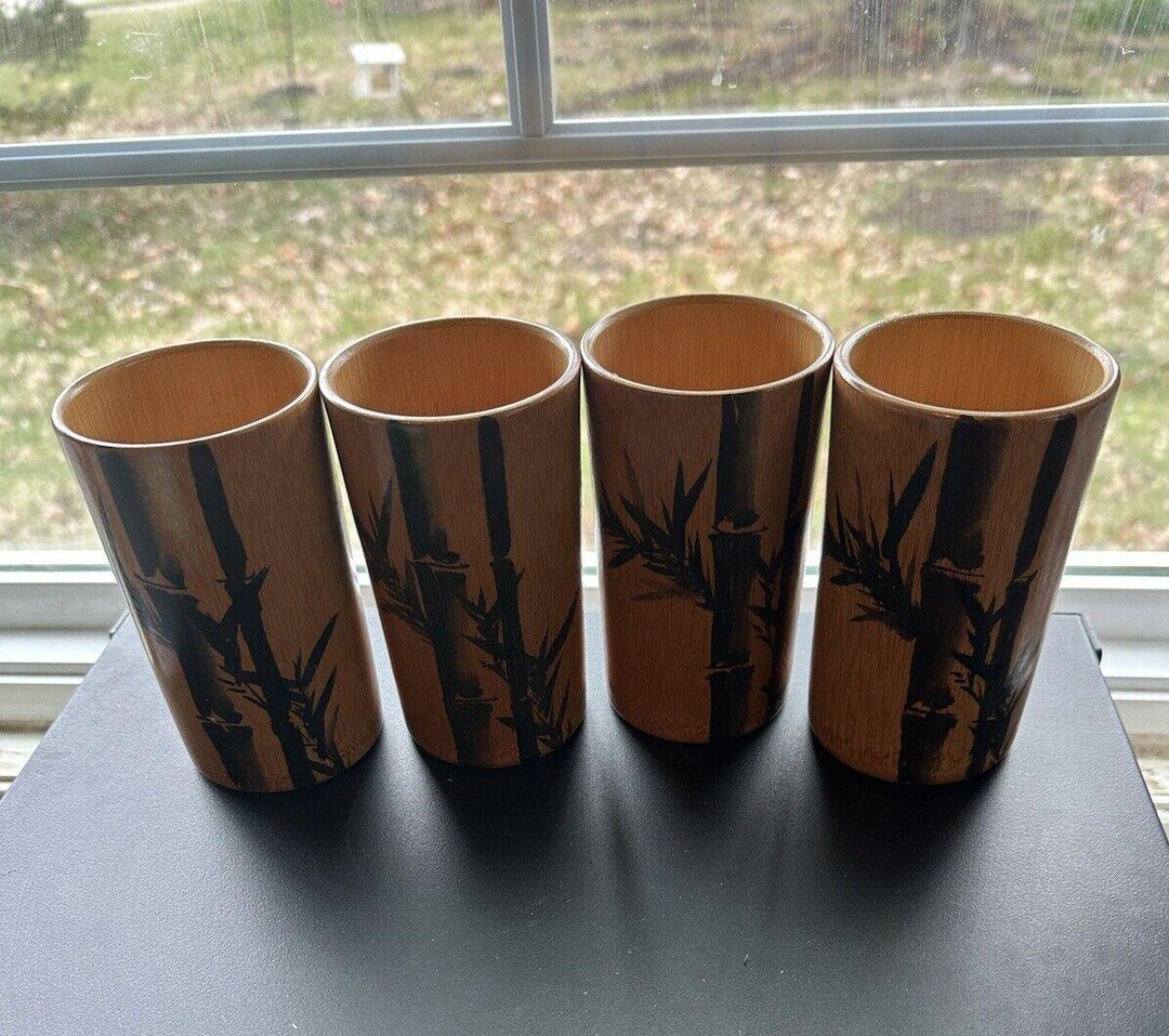 Vintage Japanese Hand Painted Bamboo Detailed Tiki 4 Cups - Etsy
