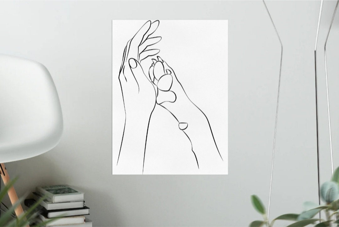 High-five Dog Paw and Human Hand I Line Art Print I Printable Modern ...