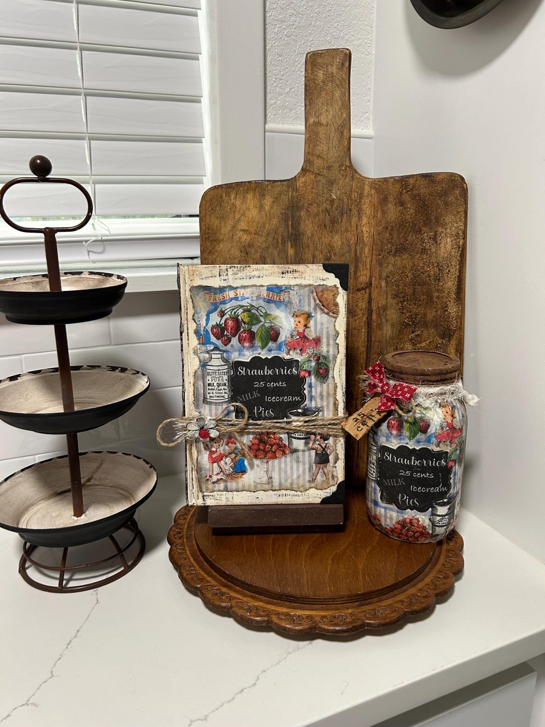 Rustic Country Jar and Book Set. Kitchen Design of Strawberries - Etsy