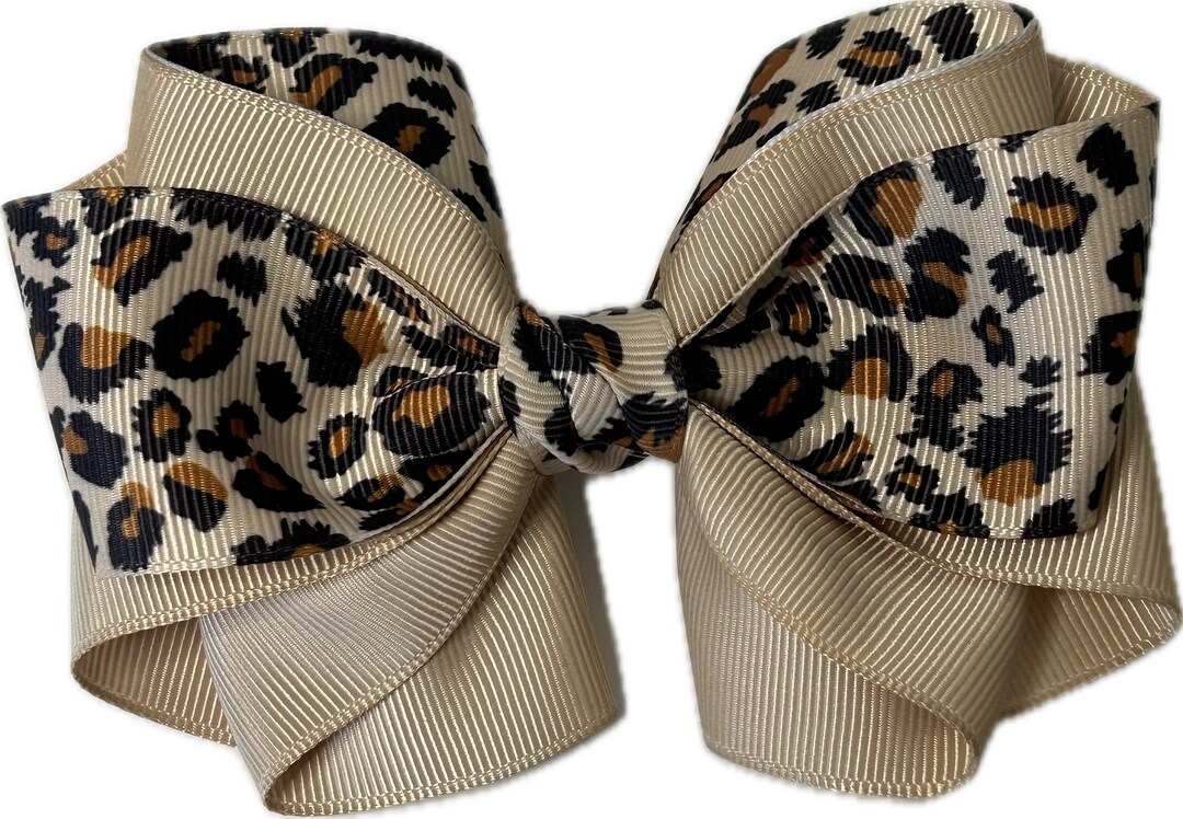 Leopard Print Hair Bow: Handmade Grosgrain Ribbon Clip - Etsy