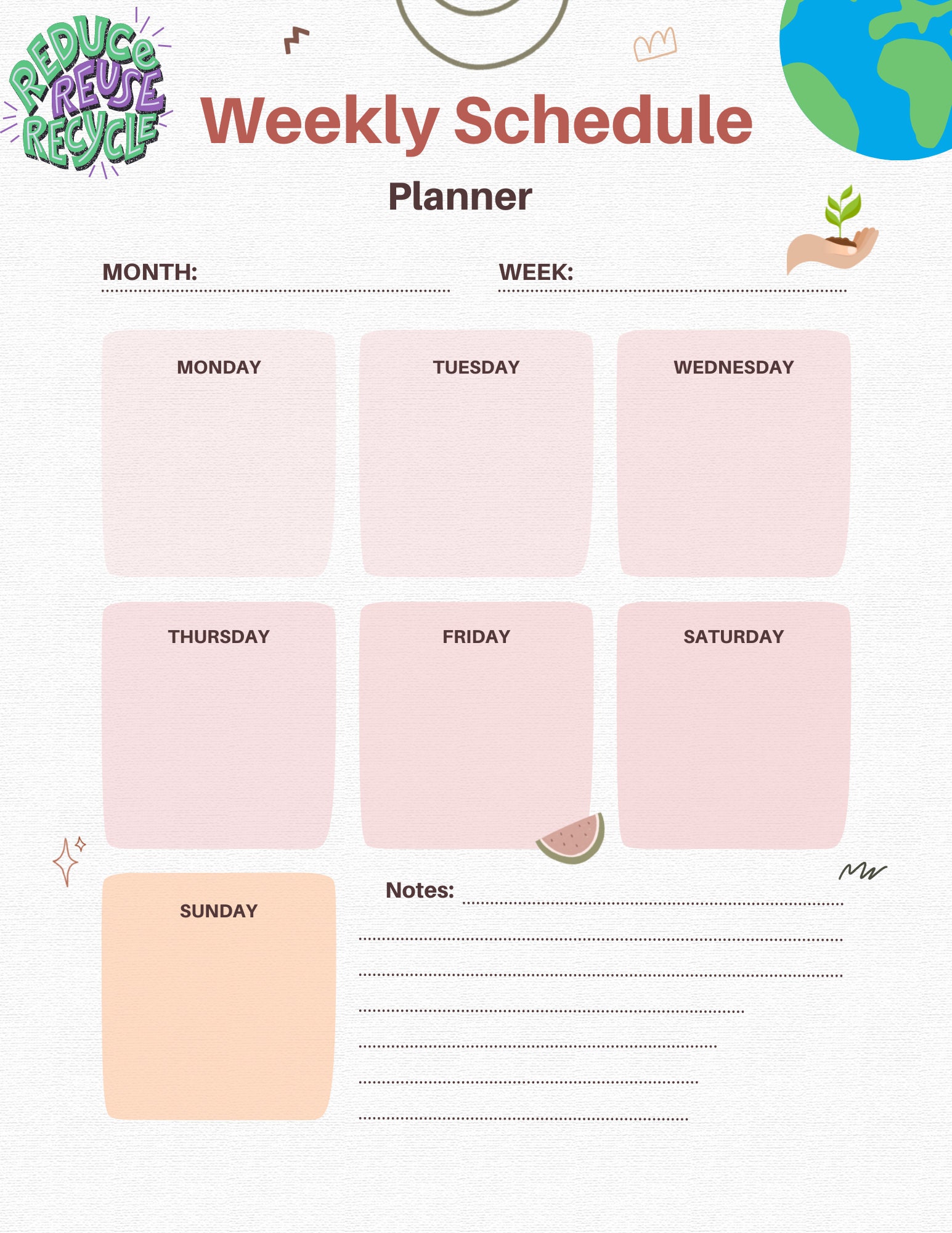 Recycle! 3 - Set Weekly Calendar Printable - Motivation for ...