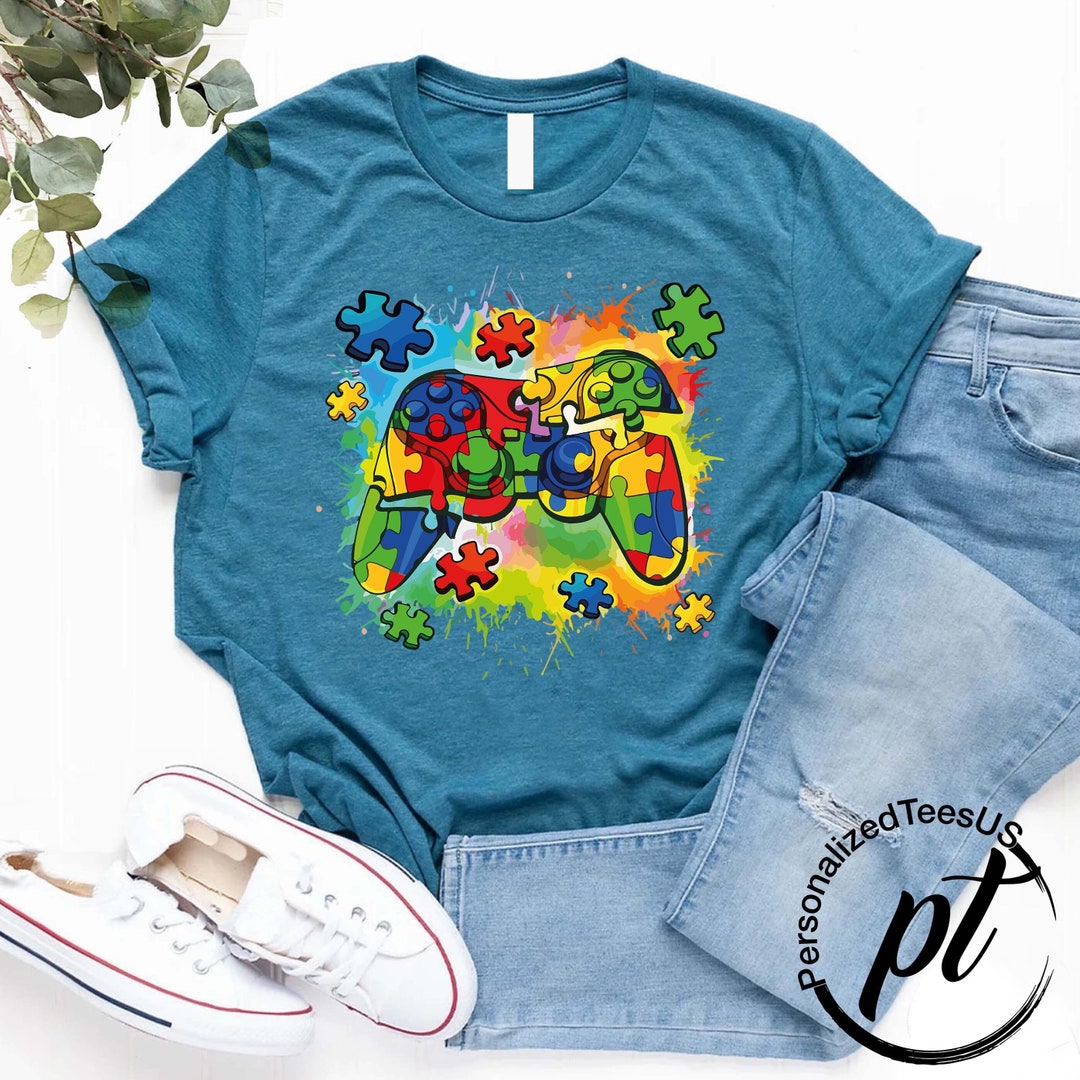 Autism Awareness Video Game Controller Puzzle Piece Boys T-shirt,autism ...