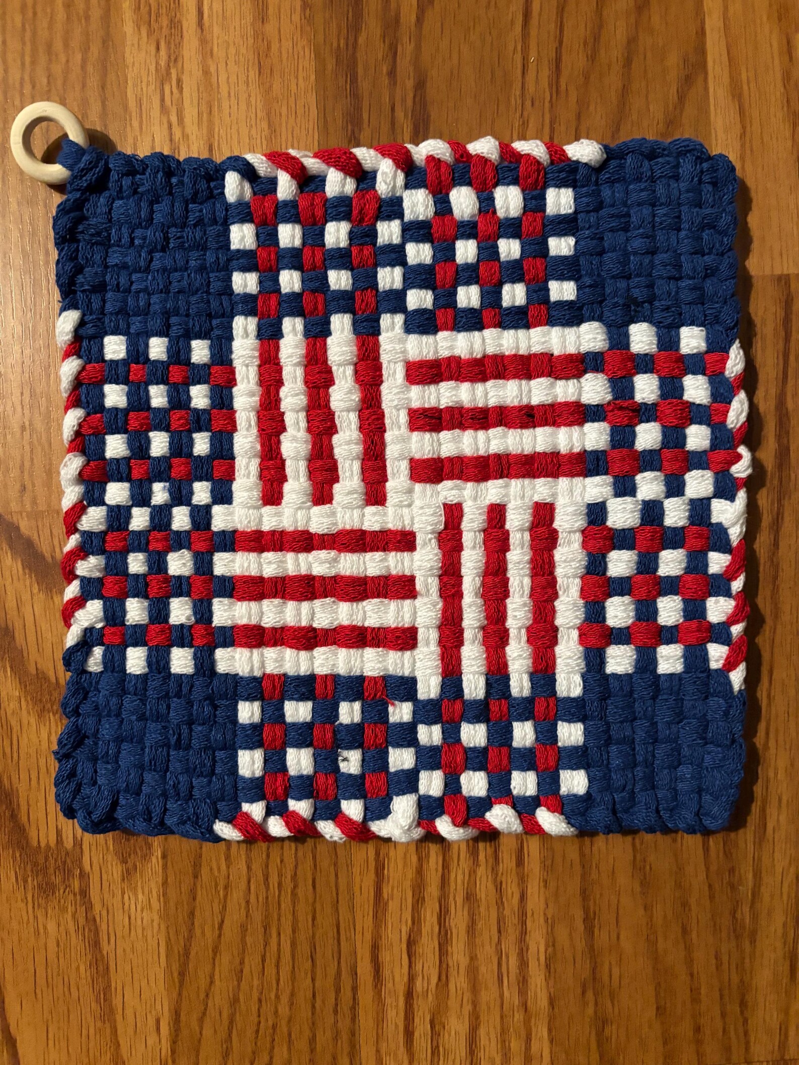 Handmade 8"x8" Cotton Loom Woven Hot Pad, Potholder, Trivet With Wood ...