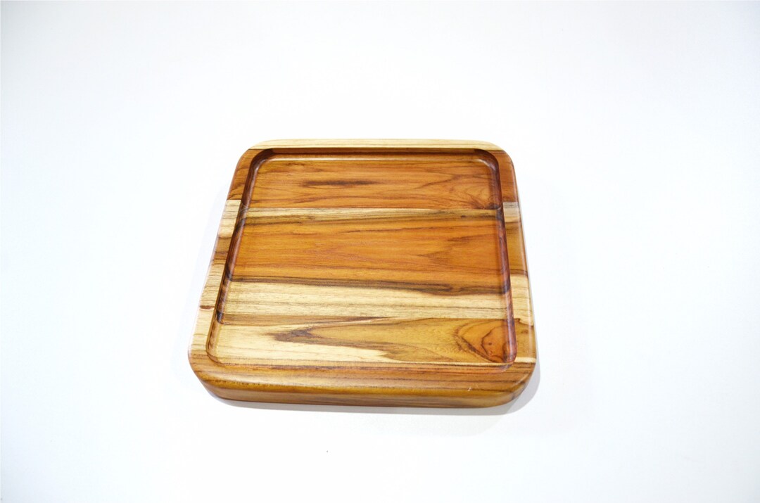Square Modern Teak Wood Serving Tray / Charcuterie Board / Kitchen Tray ...