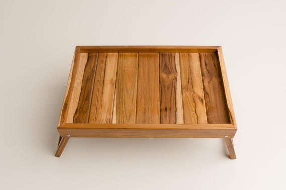 Teak Wooden Large Tray Table With Folding Legs Natural Wood Bed Breakfast Laptop Holder work From Home Serving Tray Picnic Etsy