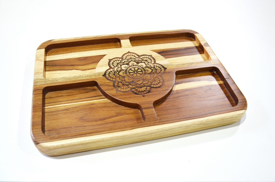 Large Mandala Flower Teak Wood Snack Plate 16x11x1. Perfect for a Gift ...