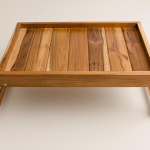 Teak Wooden Large Tray Table With Folding Legs - Natural Wood - Bed ...
