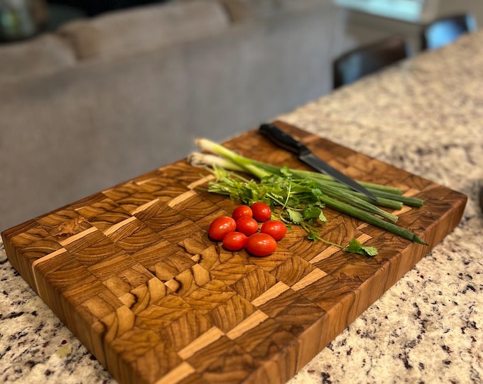 Teak End Grain Butcher Block Cutting Board - Etsy