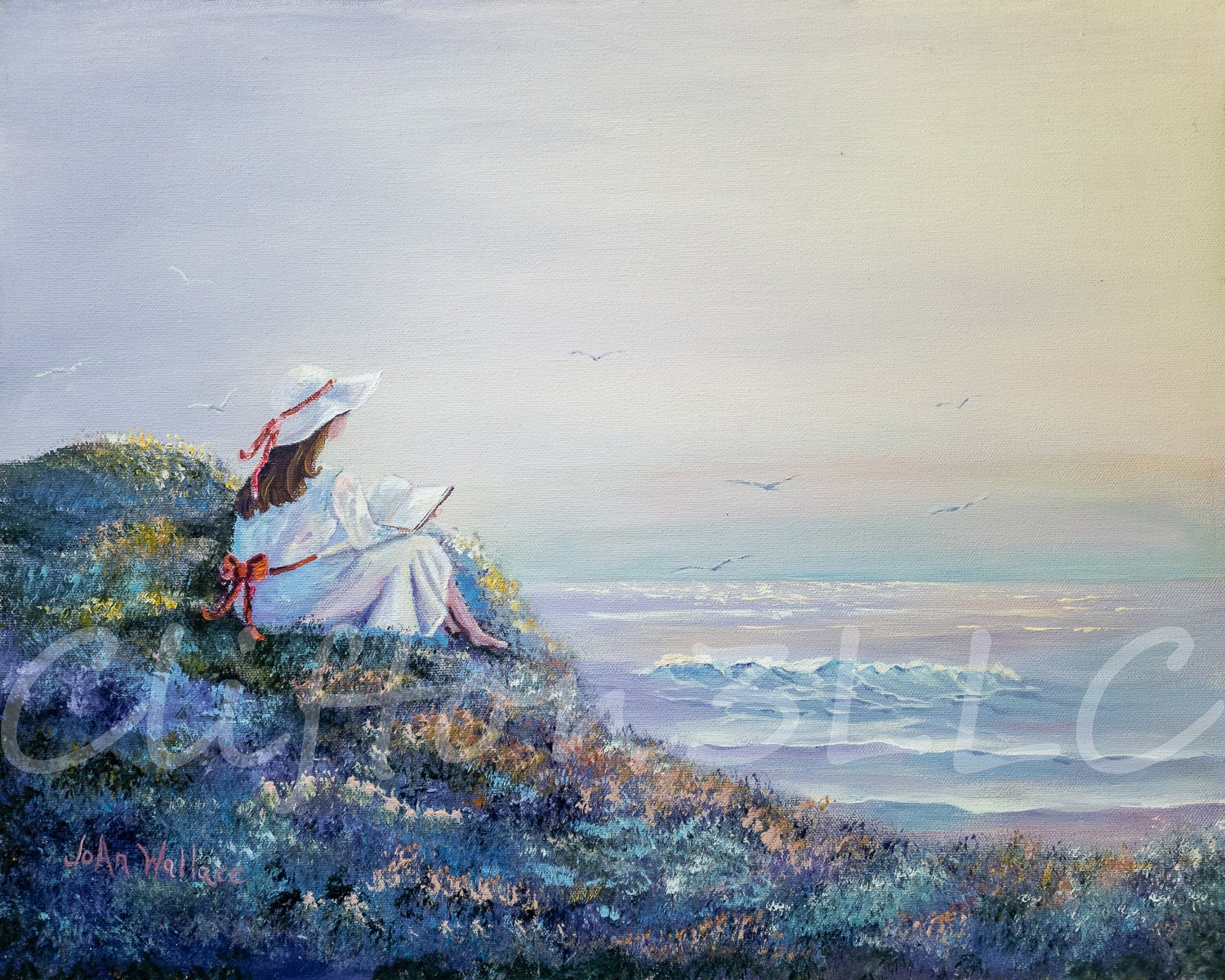 Printable Art, Reading by the Sea Painting - Etsy