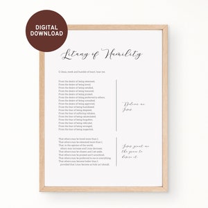 Litany of Humility Printable, Catholic Prayer Print, Homeschool Poster ...