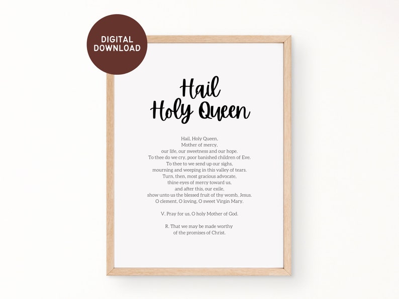 Hail Holy Queen Print, Catholic Prayer Printable, Mary Prayer, Salve ...