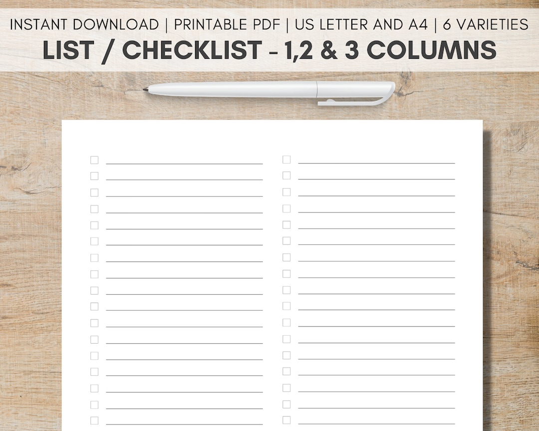 List, Checklist, to Do List, 1-3 Columns, 6 Varieties, US Letter & A4 ...