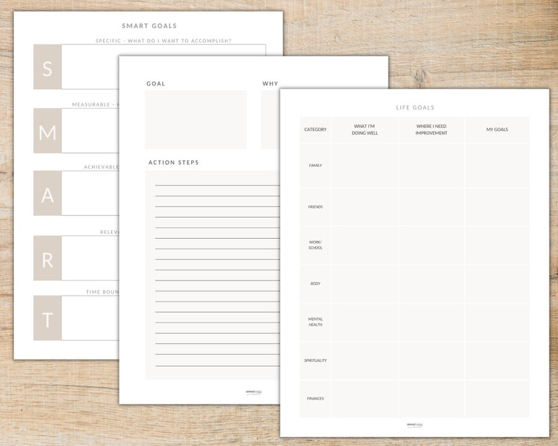 Goal Sheets, Goal Setting, SMART Goals, Live Goals, Daily, Weekly ...