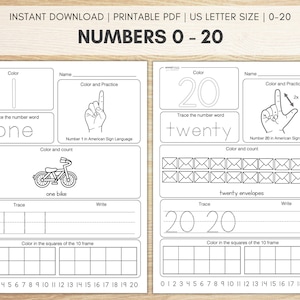 Number Worksheets, 0-20 Printables, ASL Numbers, Counting, 10 Frames ...