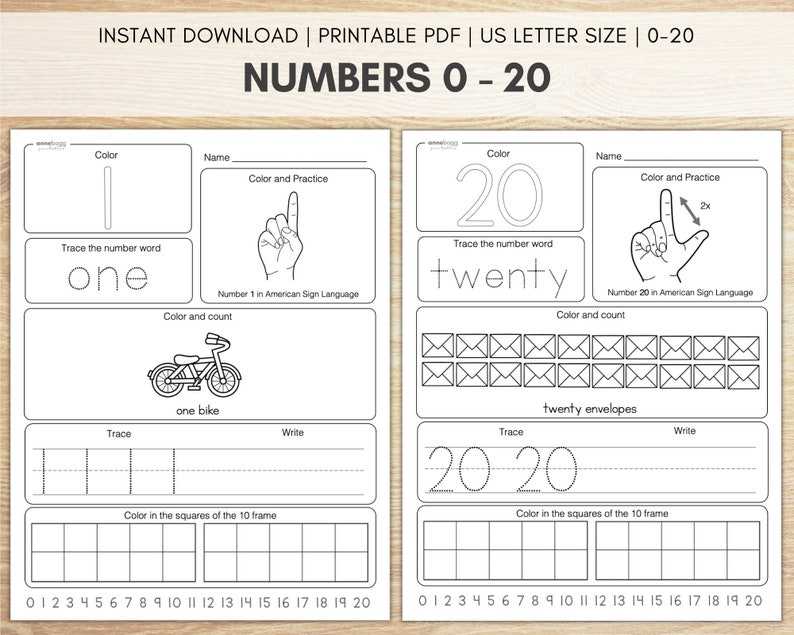 Number Worksheets, 0-20 Printables, ASL Numbers, Counting, 10 Frames ...