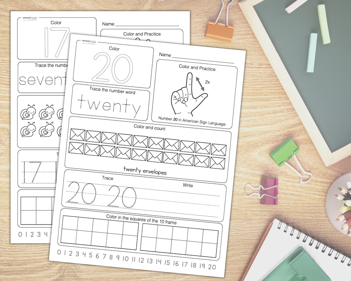 Number Worksheets, 0-20 Printables, ASL Numbers, Counting, 10 Frames ...